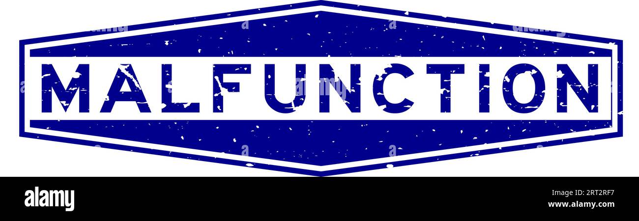 Grunge blue malfunction word hexagon rubber seal stamp on white ...