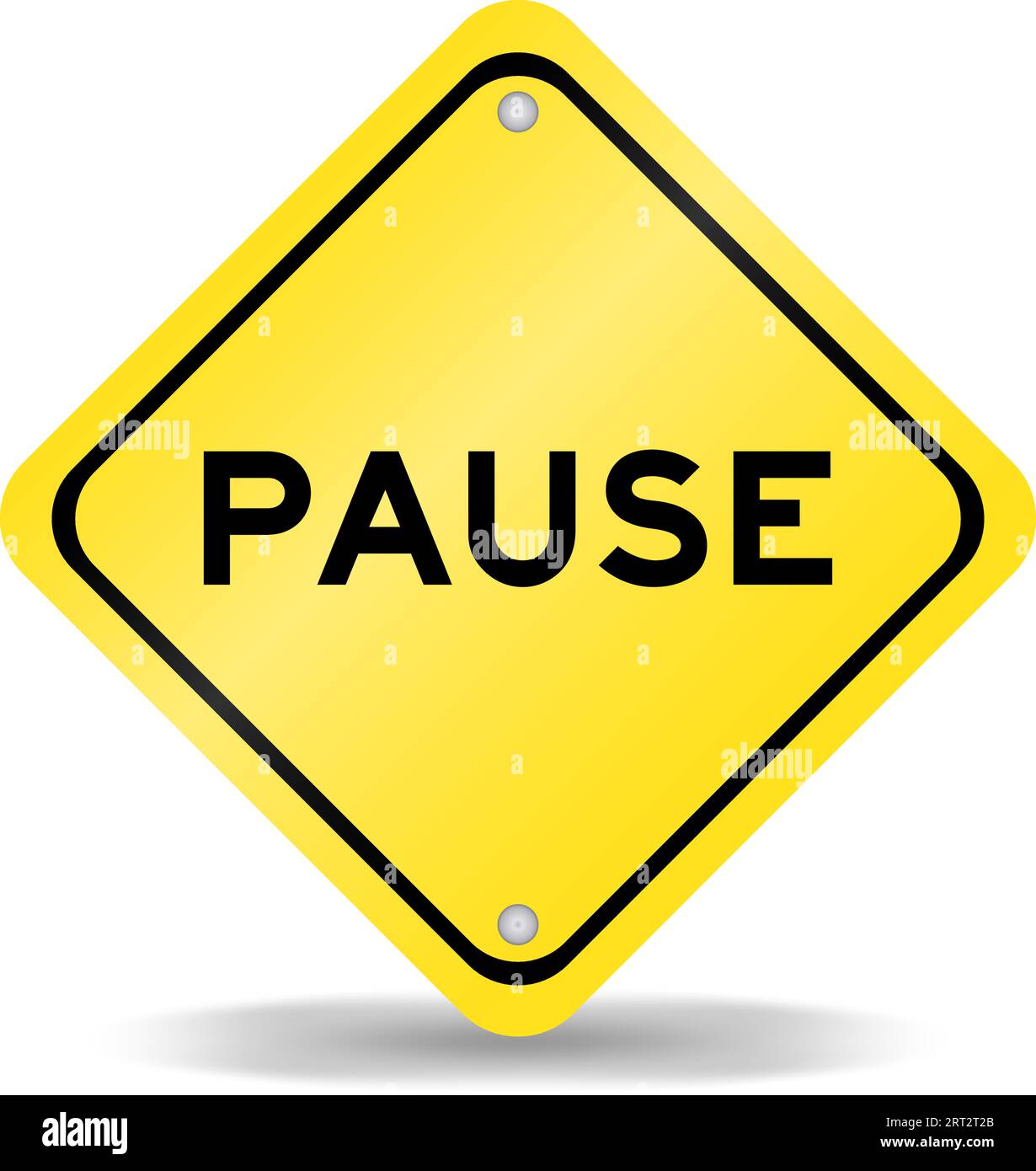 Yellow color transportation sign with word pause on white background ...