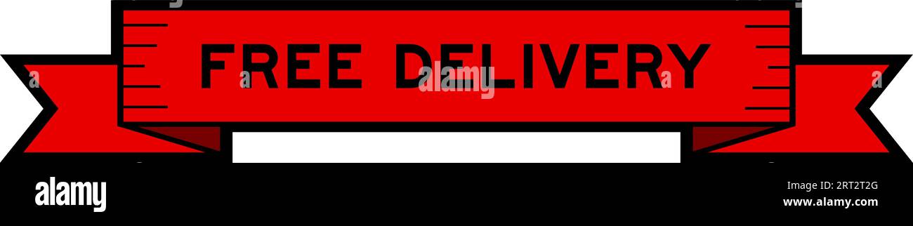 Ribbon label banner with word free delivery in red color on white ...