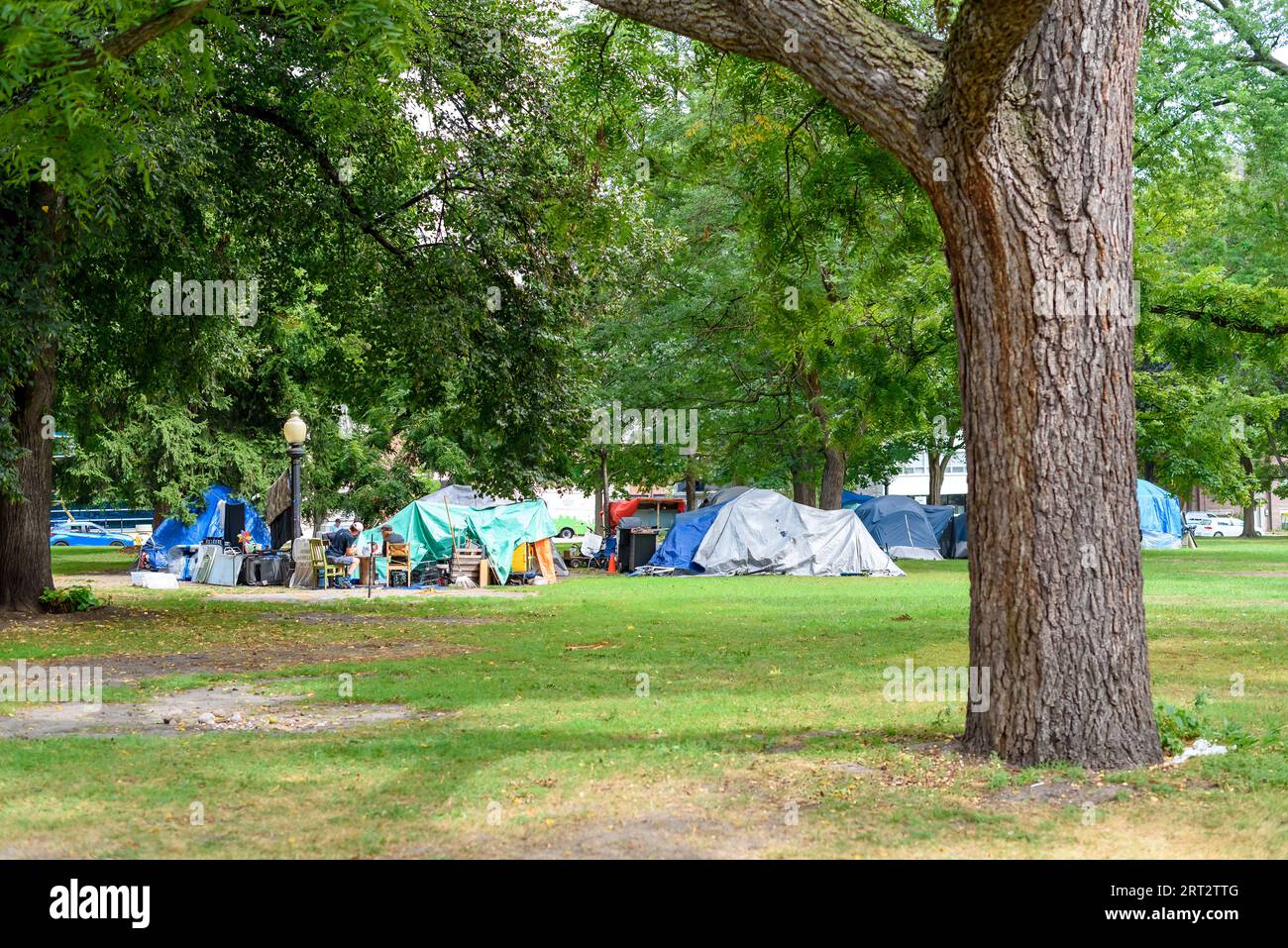 Toronto, Canada, an encampment of homeless people in the Allan Gardens ...