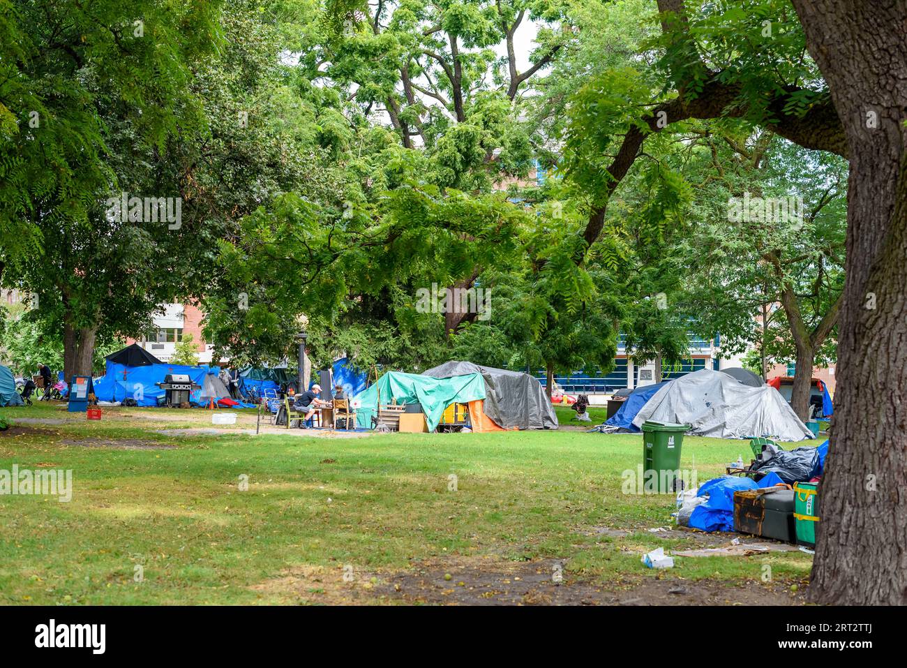 Toronto, Canada, an encampment of homeless people in the Allan Gardens ...