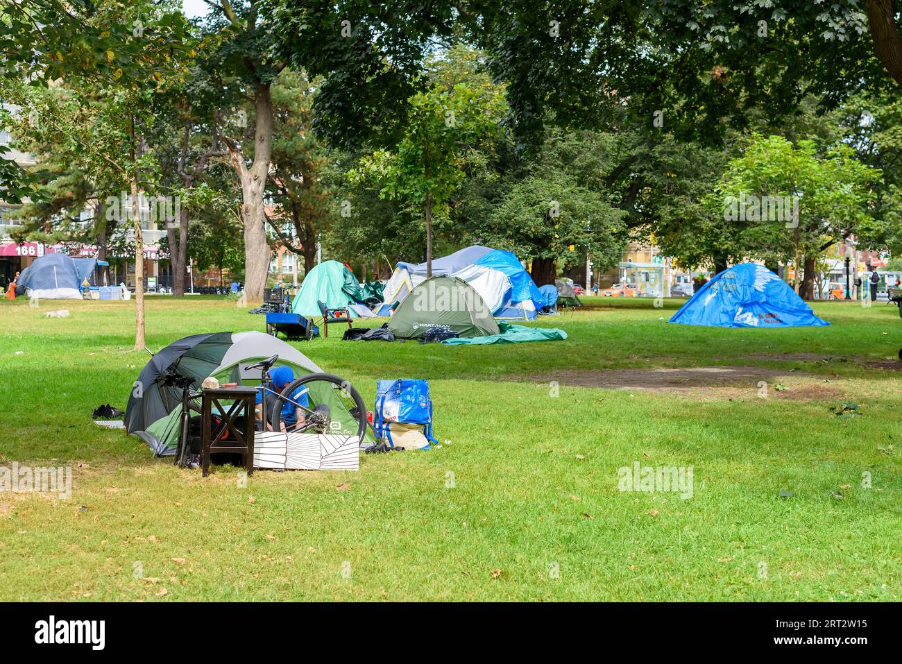 Toronto, Canada, an encampment of homeless people in the Allan Gardens ...