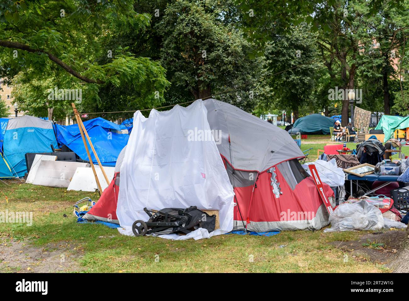 Toronto, Canada, an encampment of homeless people in the Allan Gardens ...