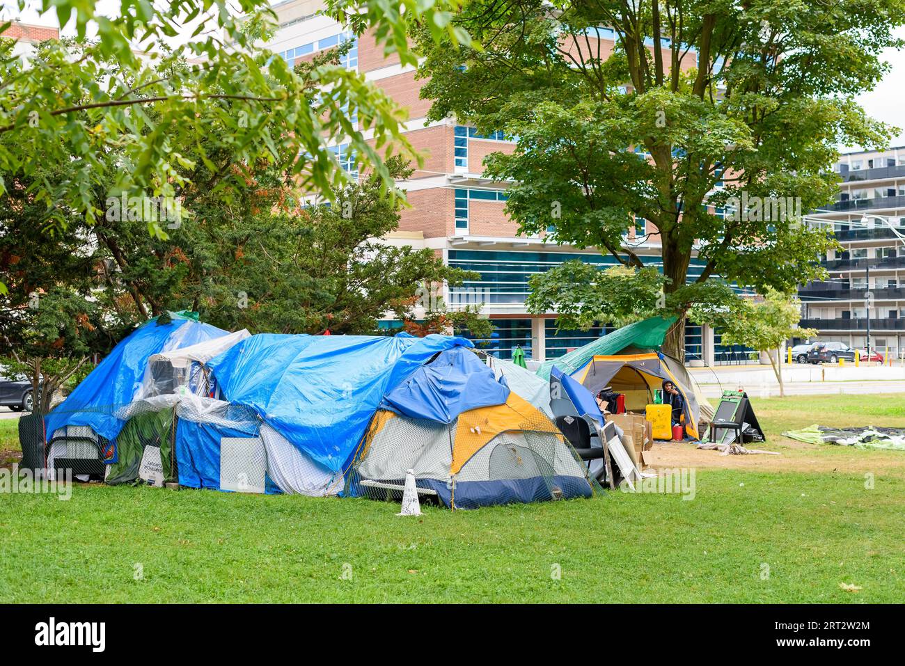 Toronto, Canada, an encampment of homeless people in the Allan Gardens ...
