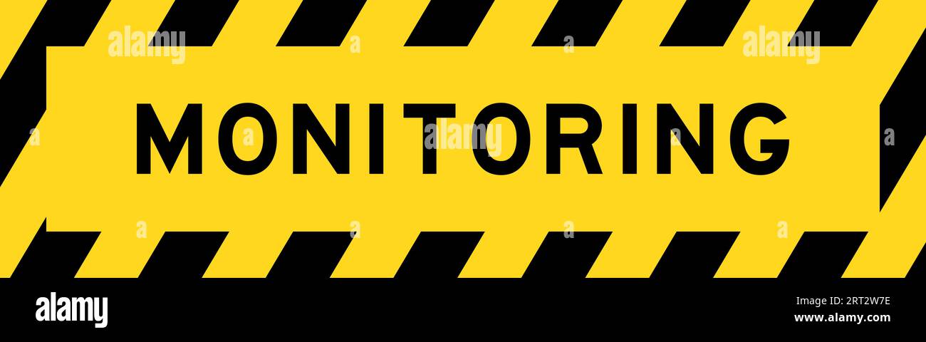 Yellow and black color with line striped label banner with word ...