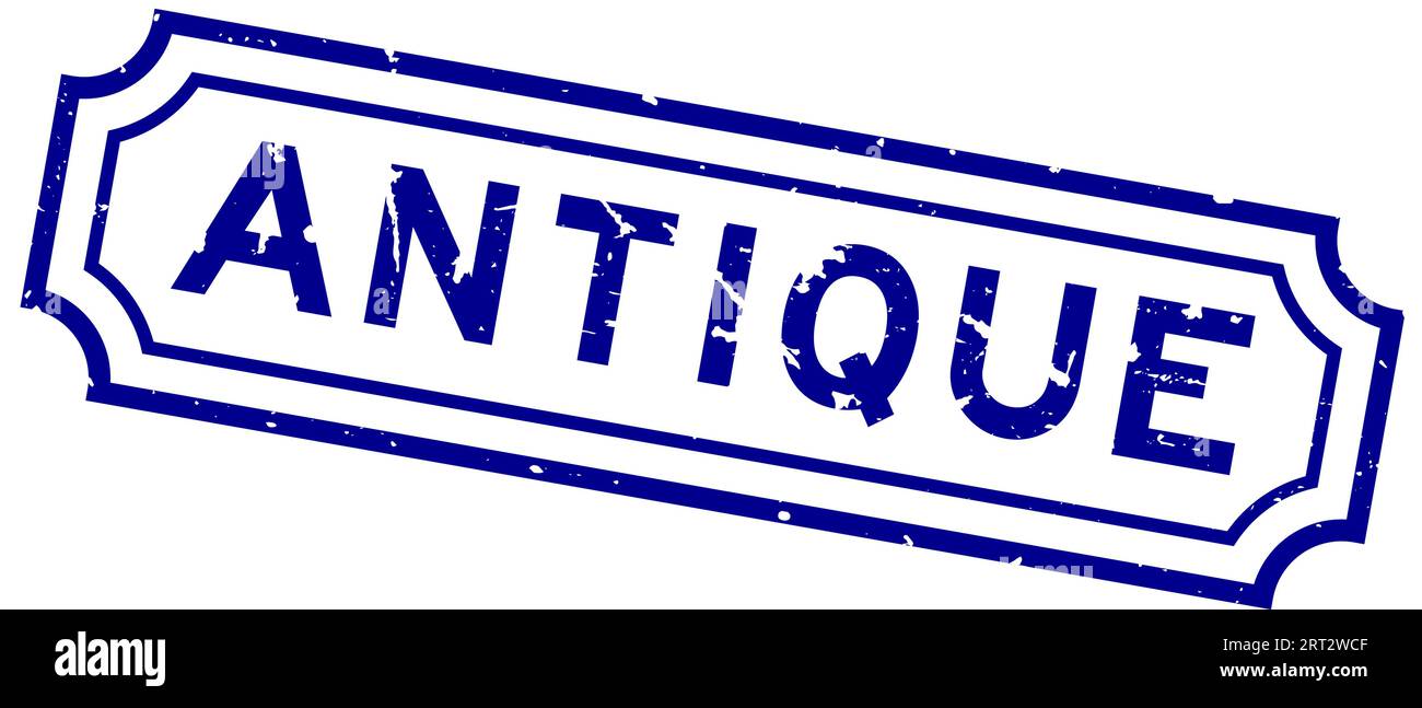 Grunge blue antique word rubber seal stamp on white background Stock ...