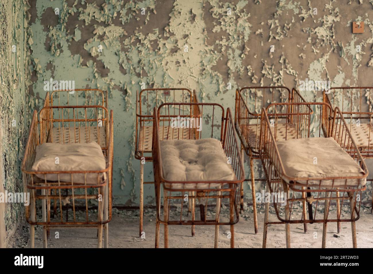 Rusty cribs in abandoned hospital in Pripyat, Chernobyl Exclusion Zone ...