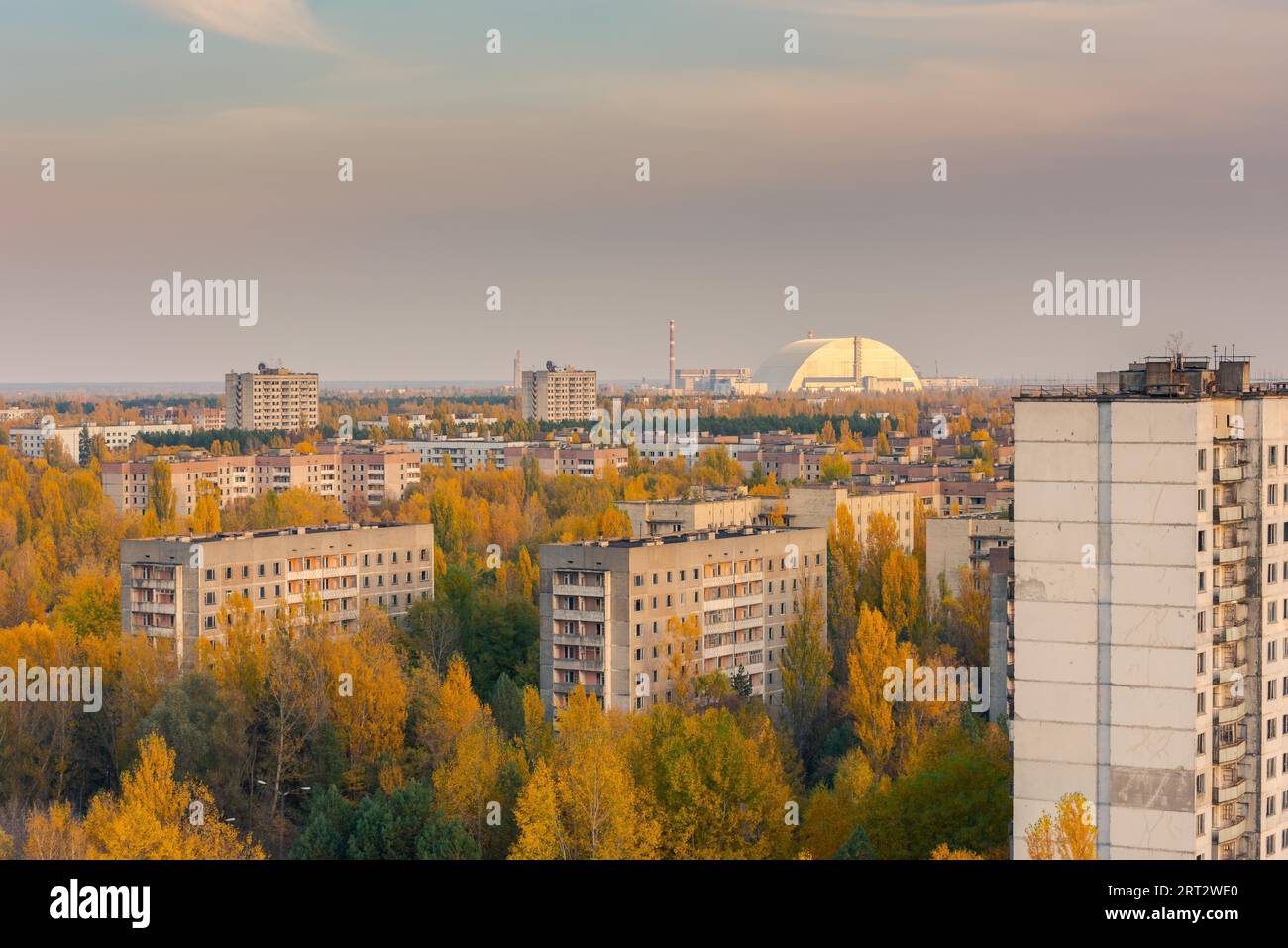 Aerial view from the top of an abandoned apartment skyscraper in ...