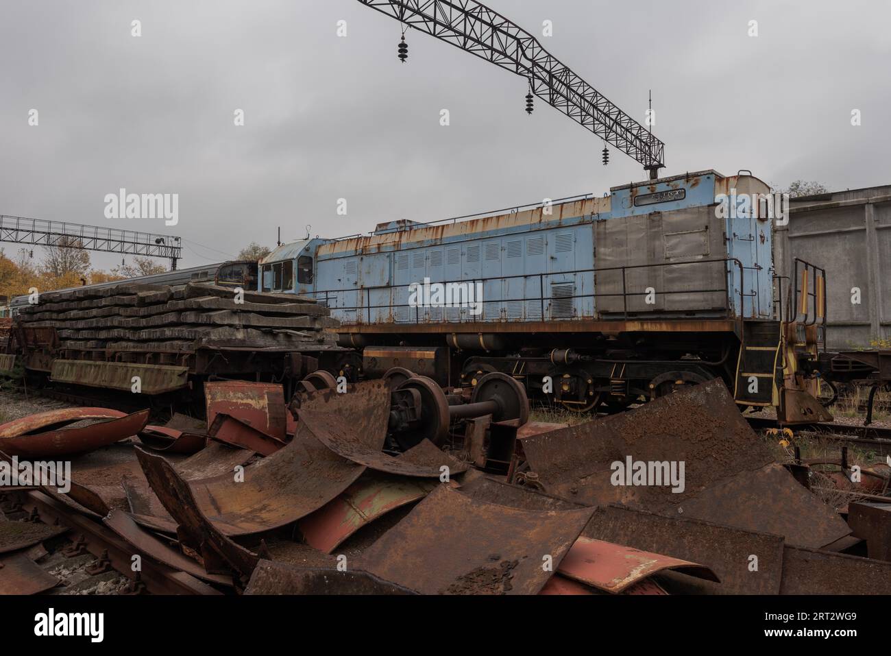 Scrap metal pile in railway freight depot in Pripyat, Chernobyl ...