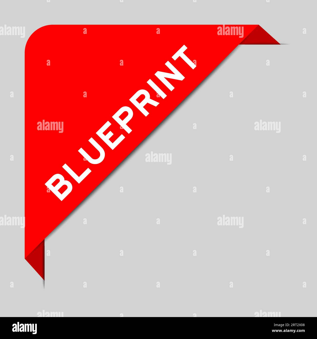Red color of corner label banner with word blueprint on gray background ...