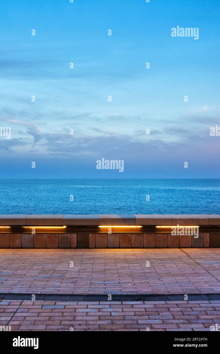 View from seaside promenade in Monaco at blue hour evening, horizon of ...