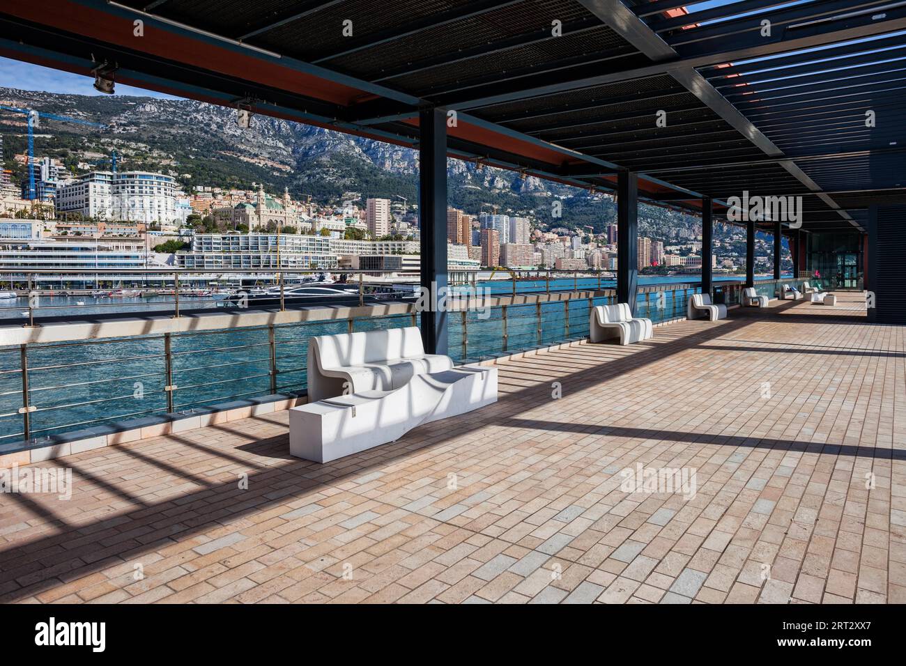 Monaco principality from Esplanade Rainier III, promenade with pergola ...