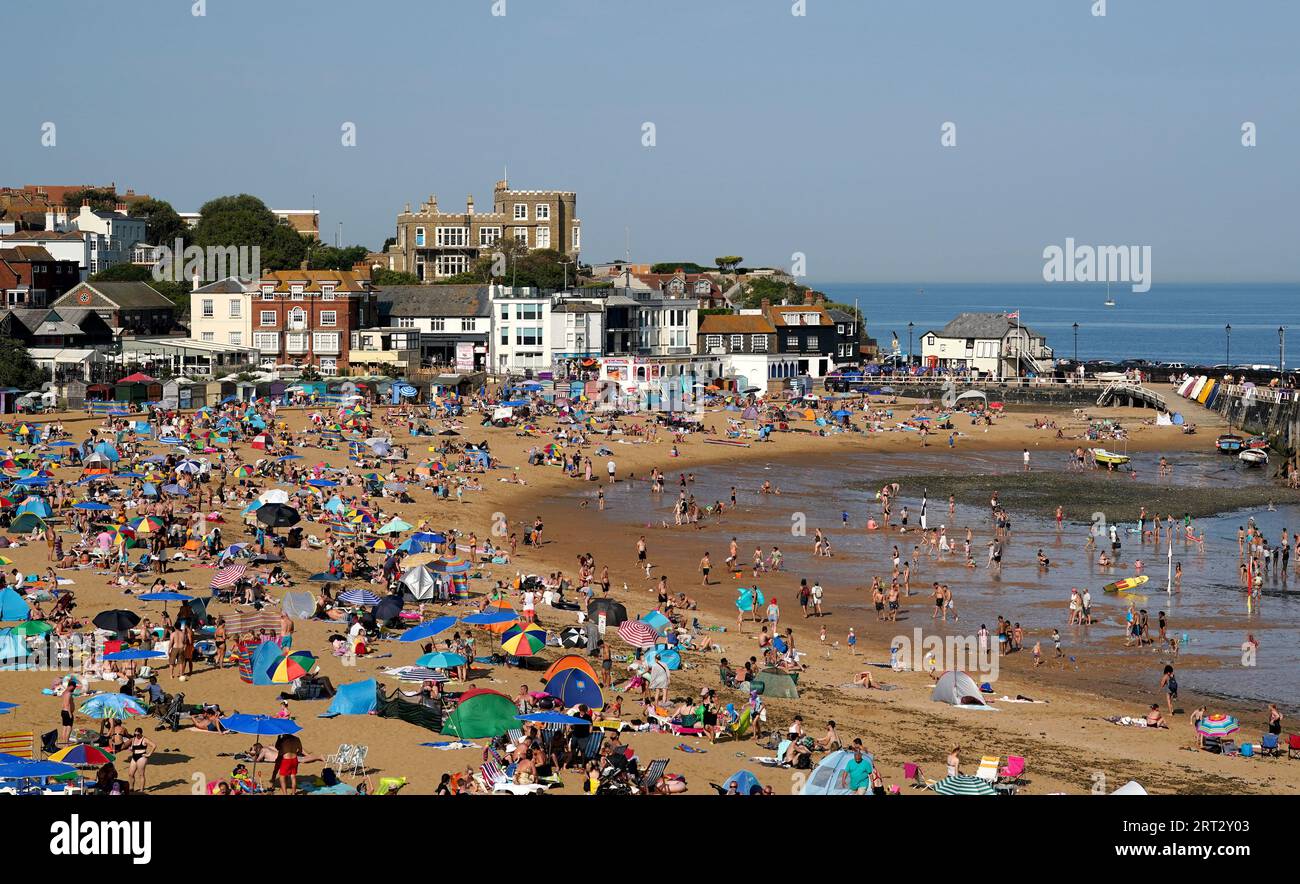 A view of a busy beach in Broadstairs, Kent. Thunderstorms are set to ...