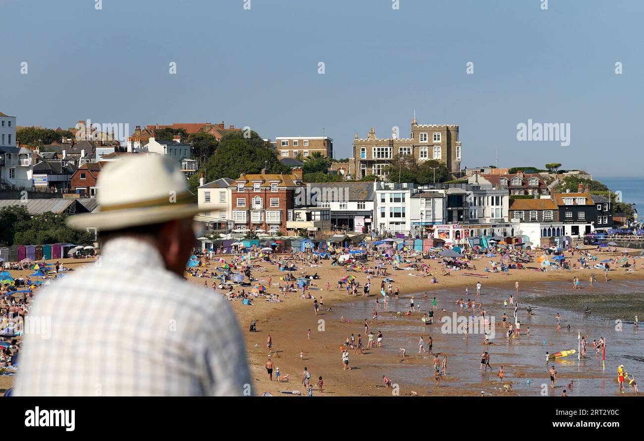 A view of a busy beach in Broadstairs, Kent. Thunderstorms are set to ...