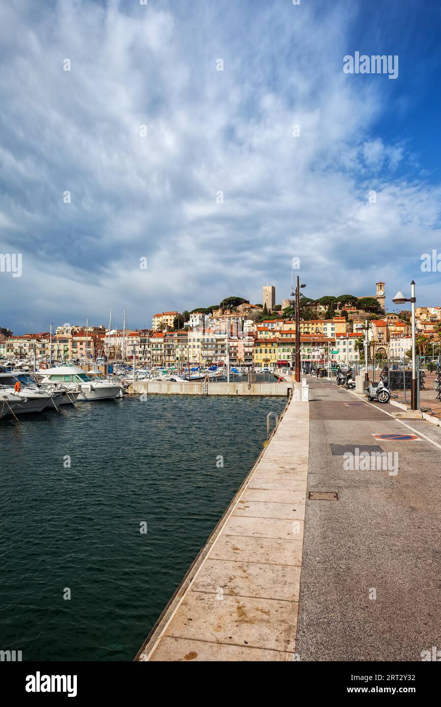 Cannes city waterfront at Le Vieux port on French Riviera in France ...