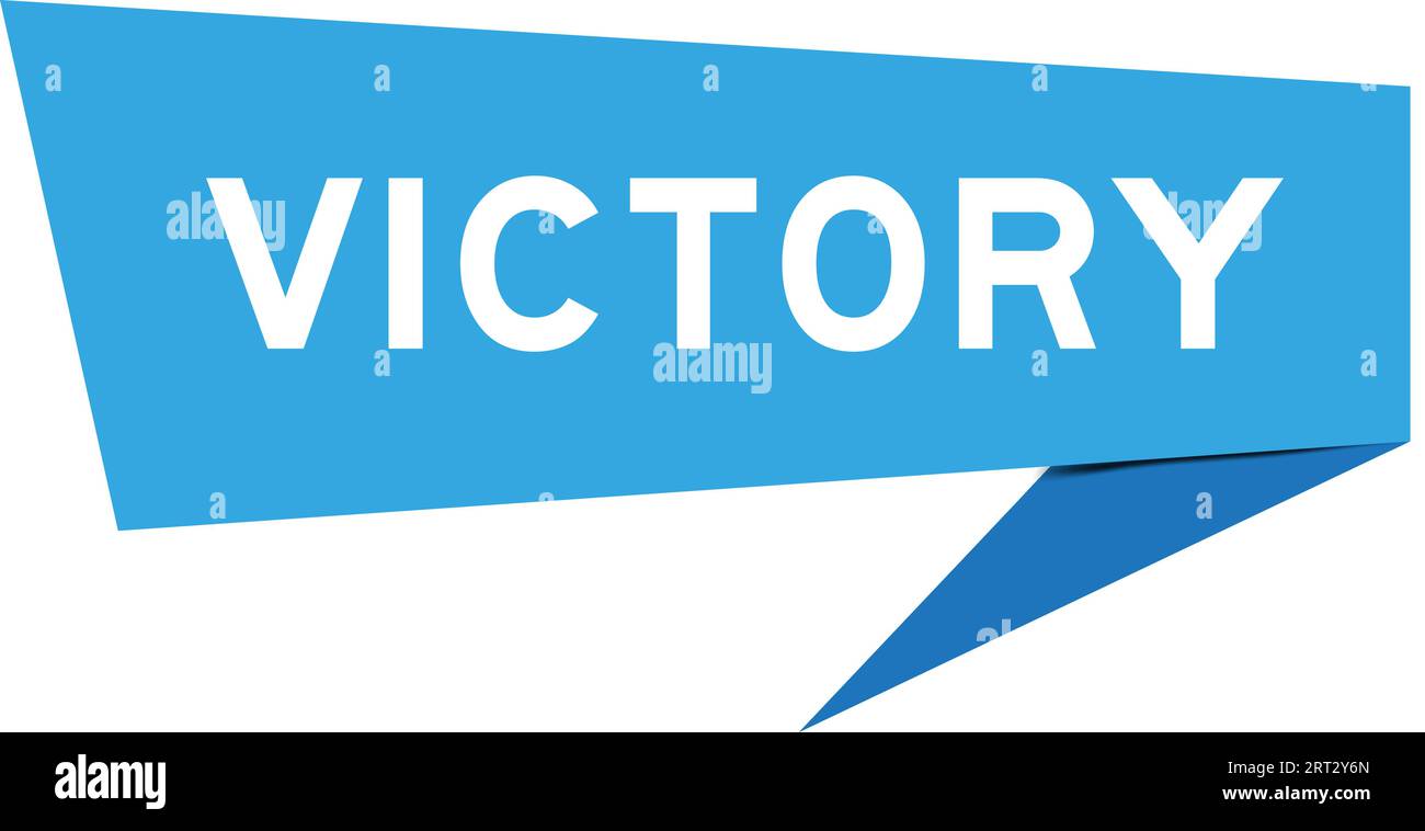 Blue color speech banner with word victory on white background Stock ...