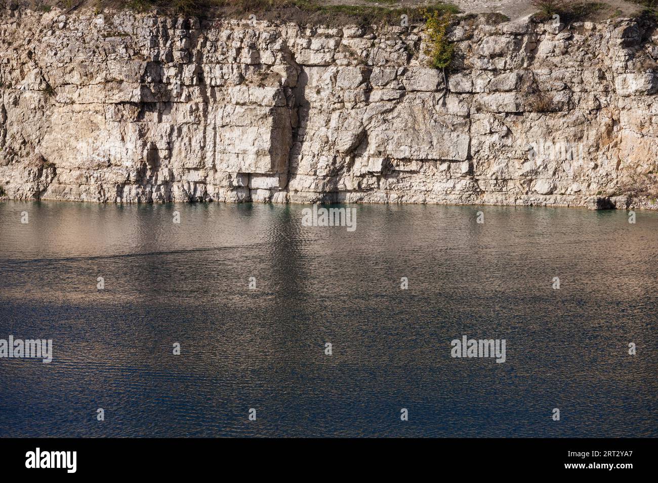 Zakrzowek reservoir cliff and lake, former limestone quarry in Krakow ...