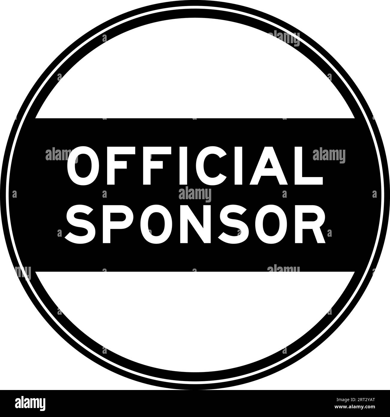 Black color round seal sticker in word official sponsor on white ...