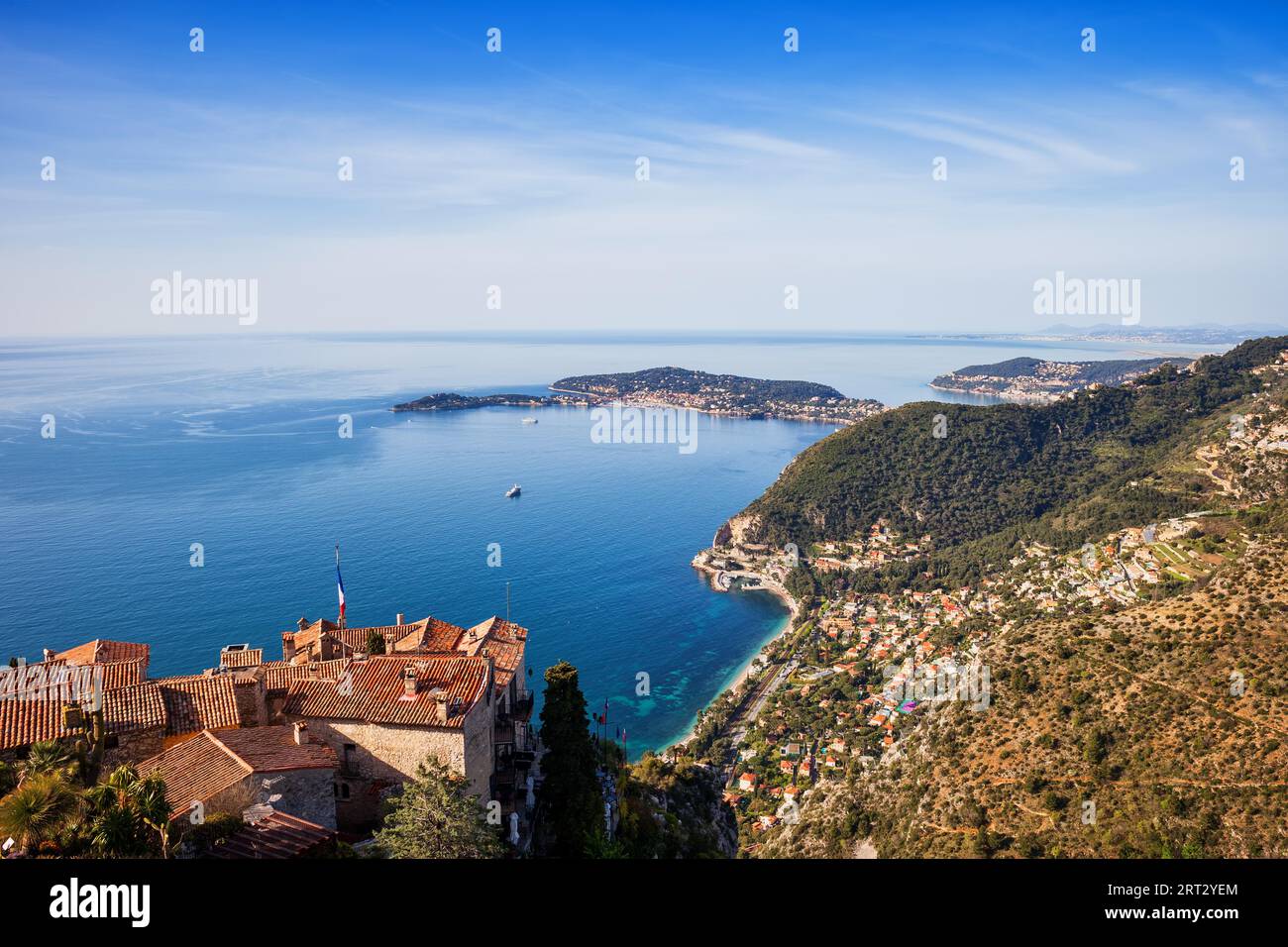 French Riviera coastline of Mediterranean Sea as seen from Eze village ...