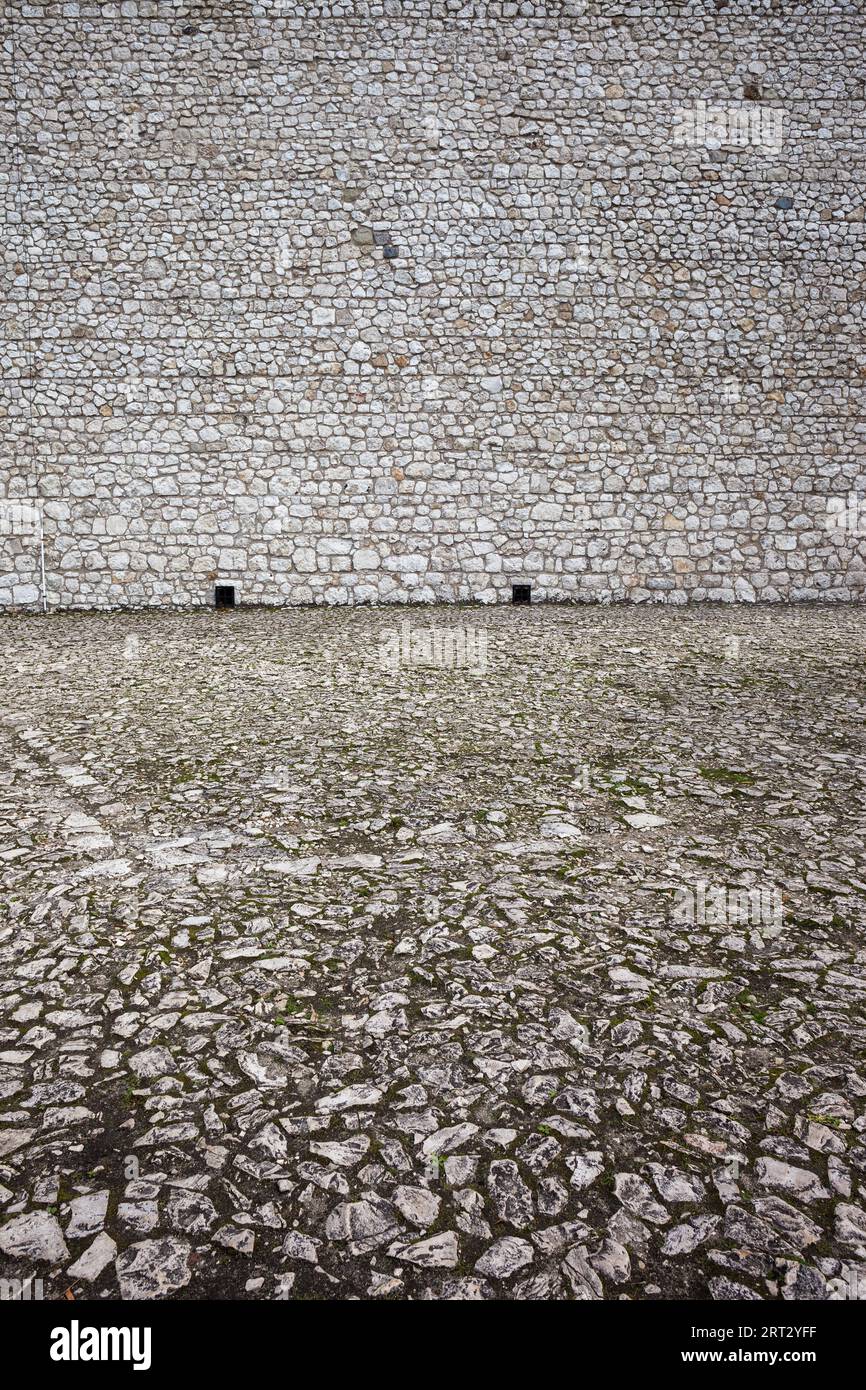 Medieval castle stone wall and courtyard background of Wawel Castle in ...