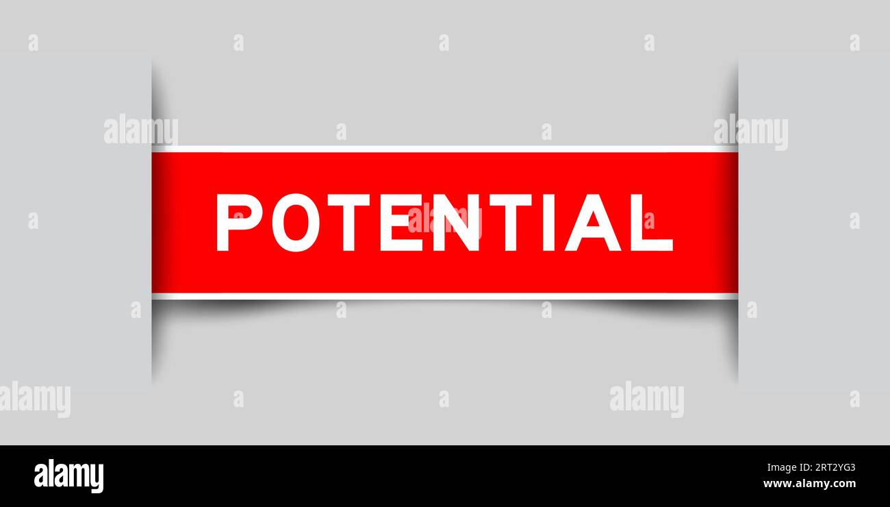 Red color square label sticker with word potential that inserted in ...