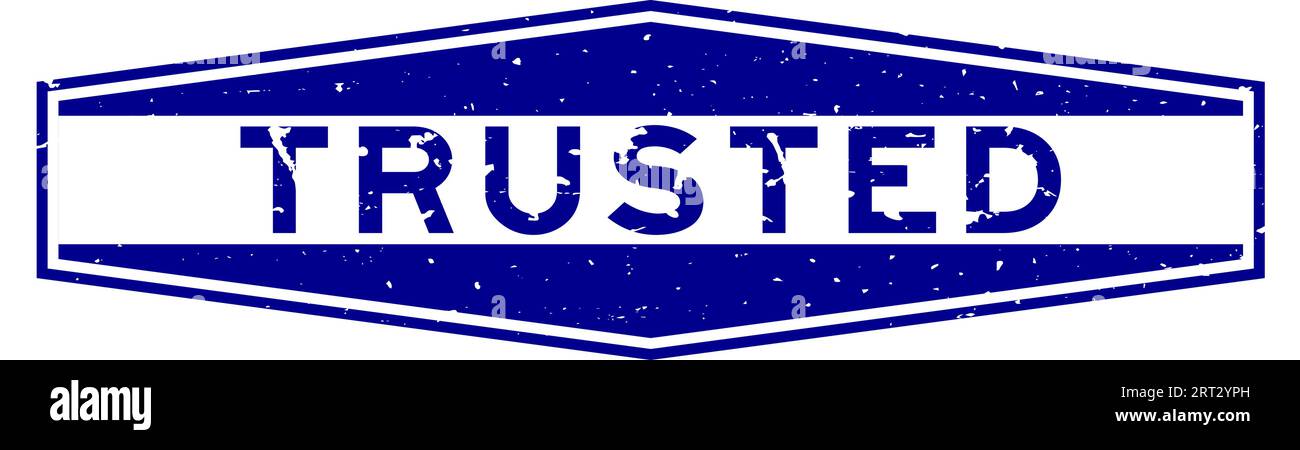 Grunge blue trusted word hexagon rubber seal stamp on white background ...