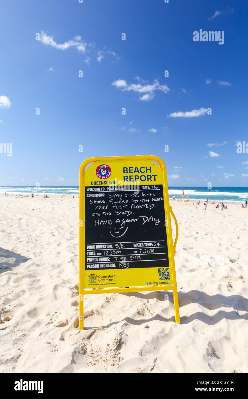 Surf lifesaving signage and tower in Broadbeach, Gold Coast, Queensland ...