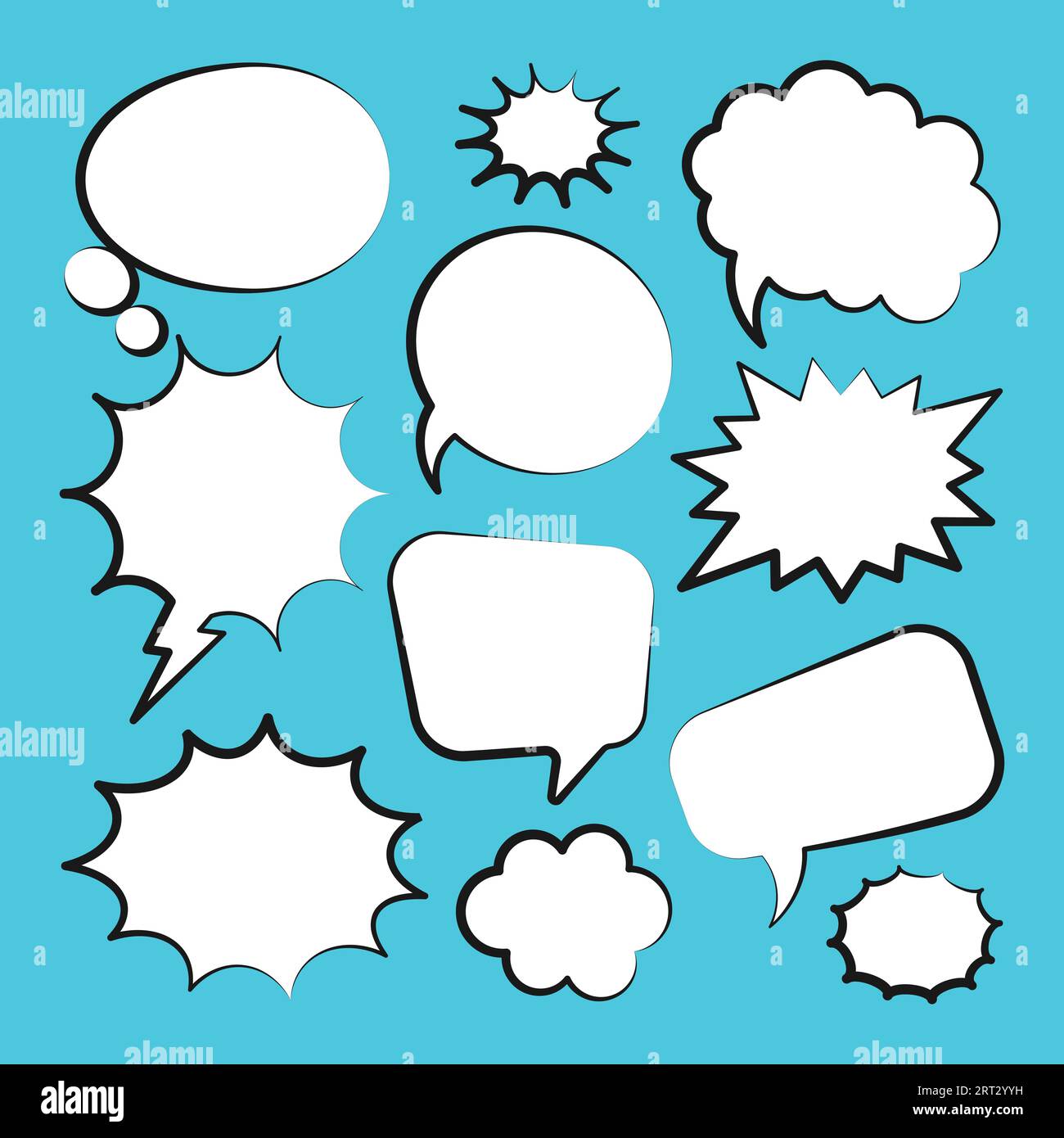 Comic speech bubbles. Outline, hand drawn retro cartoon stickers on ...
