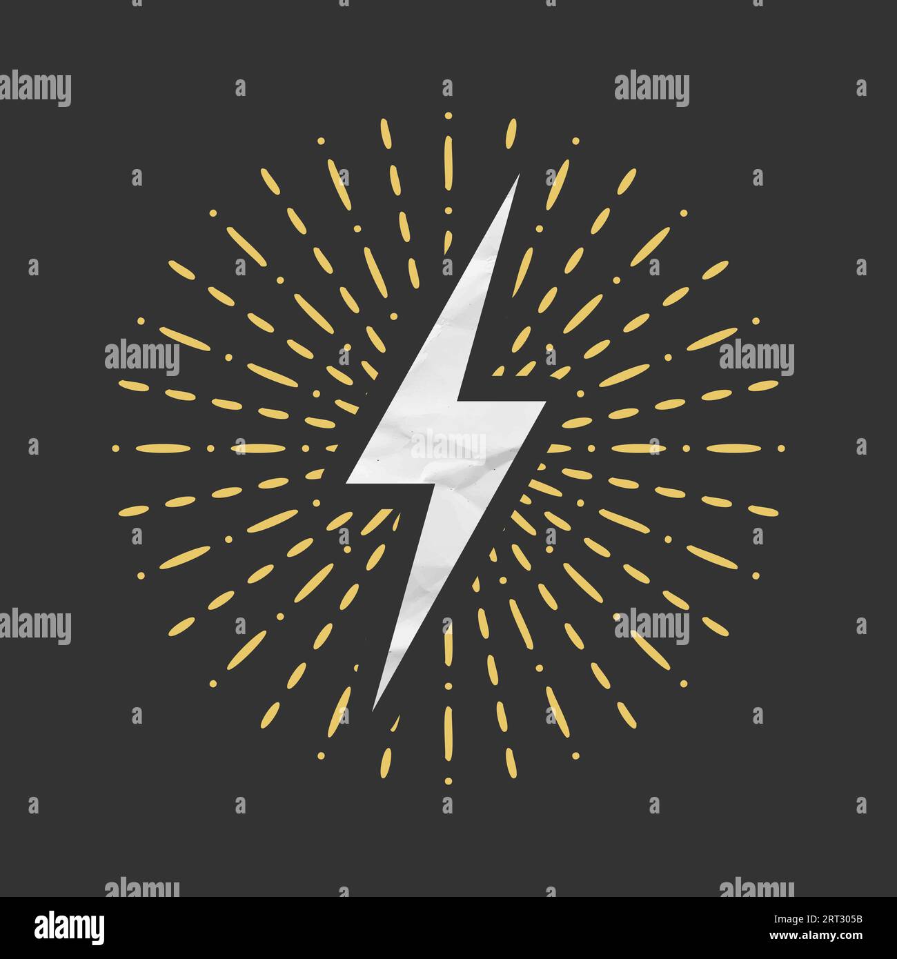 Vintage lightning bolt and sunrays. Lightnings with crumpled paper ...