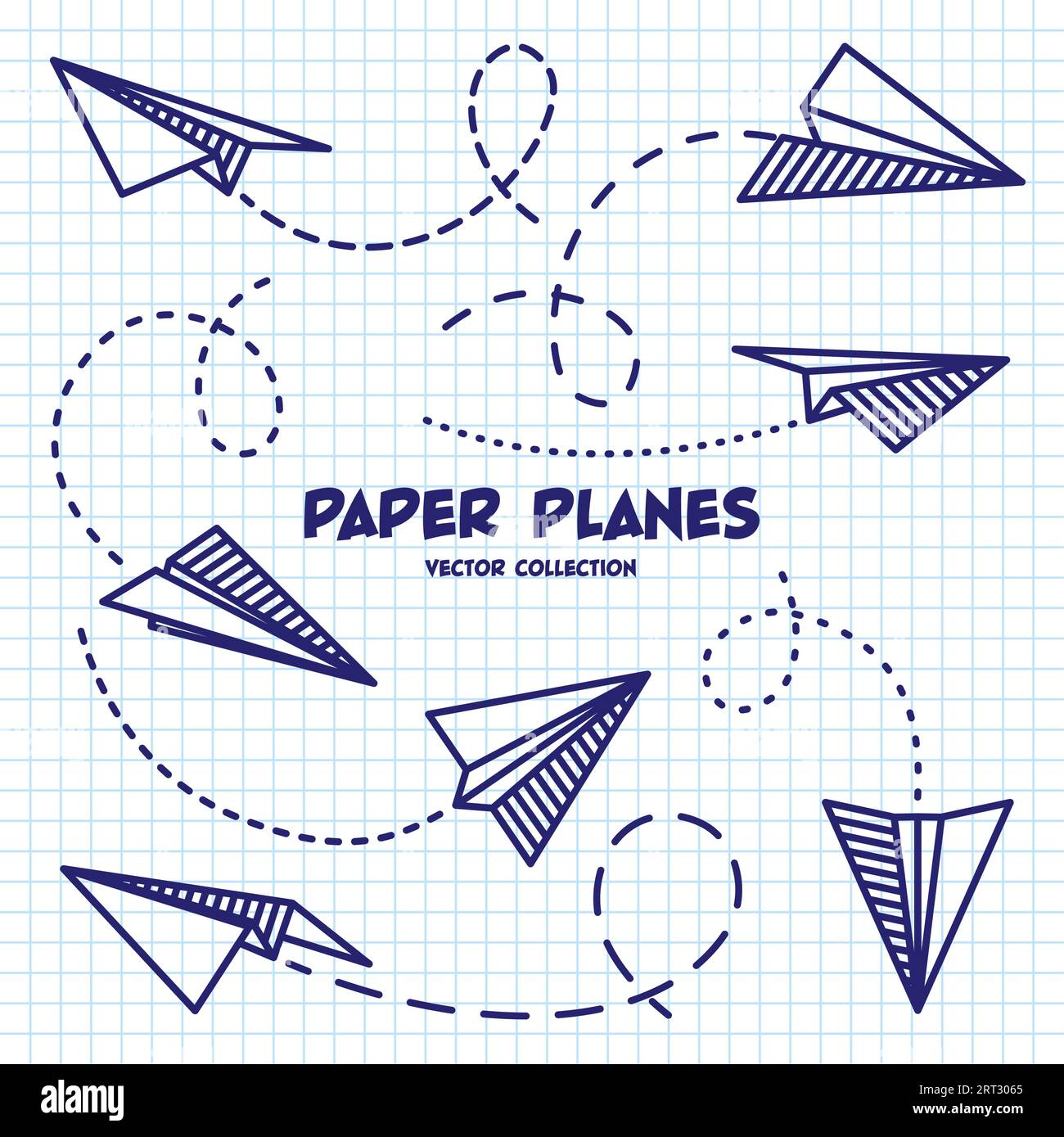 Hand drawn planes on checkered paper sheet. School notebook for drawing ...