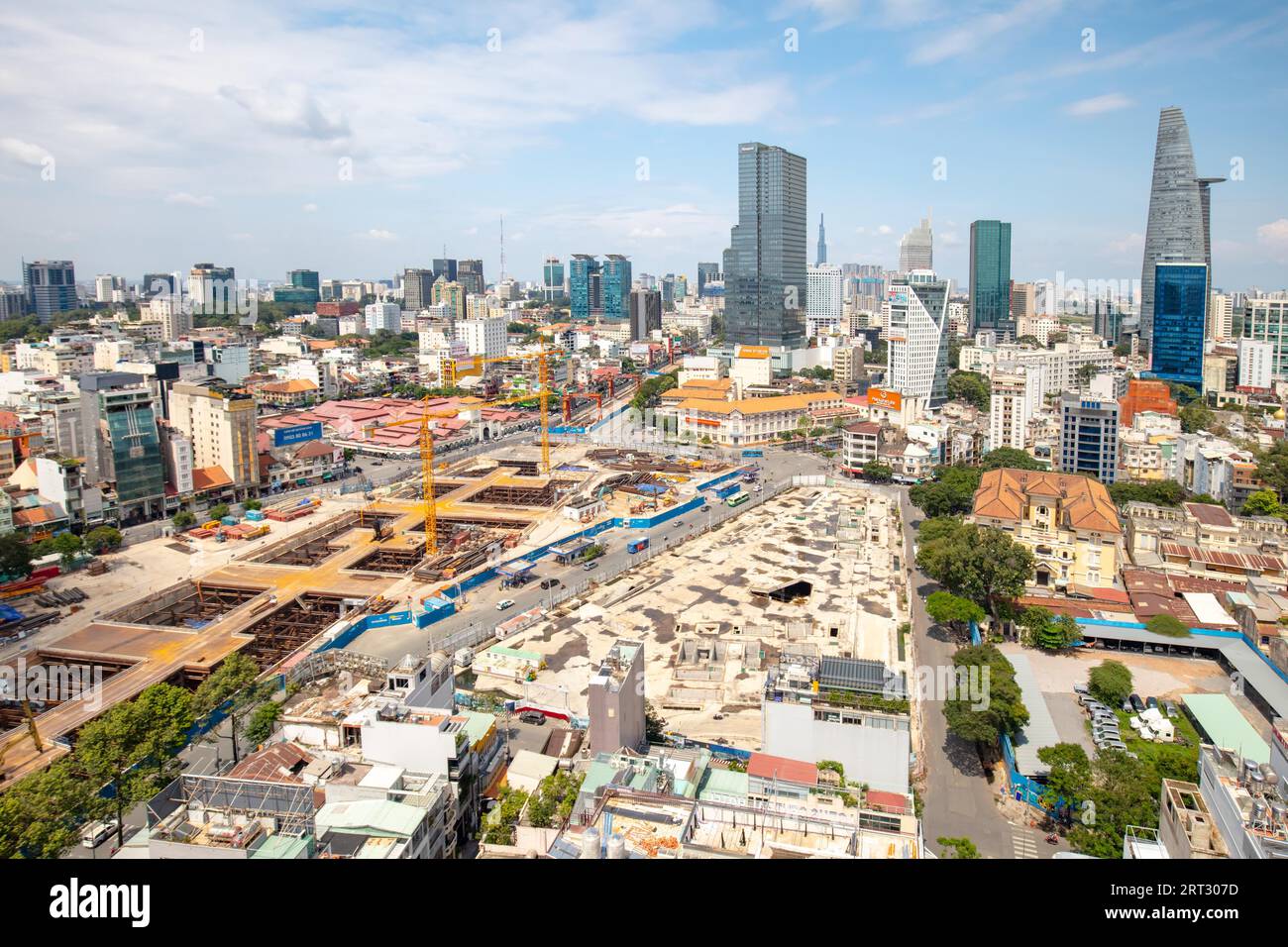 The vast sprawl of buildings and the new construction for Metro system ...