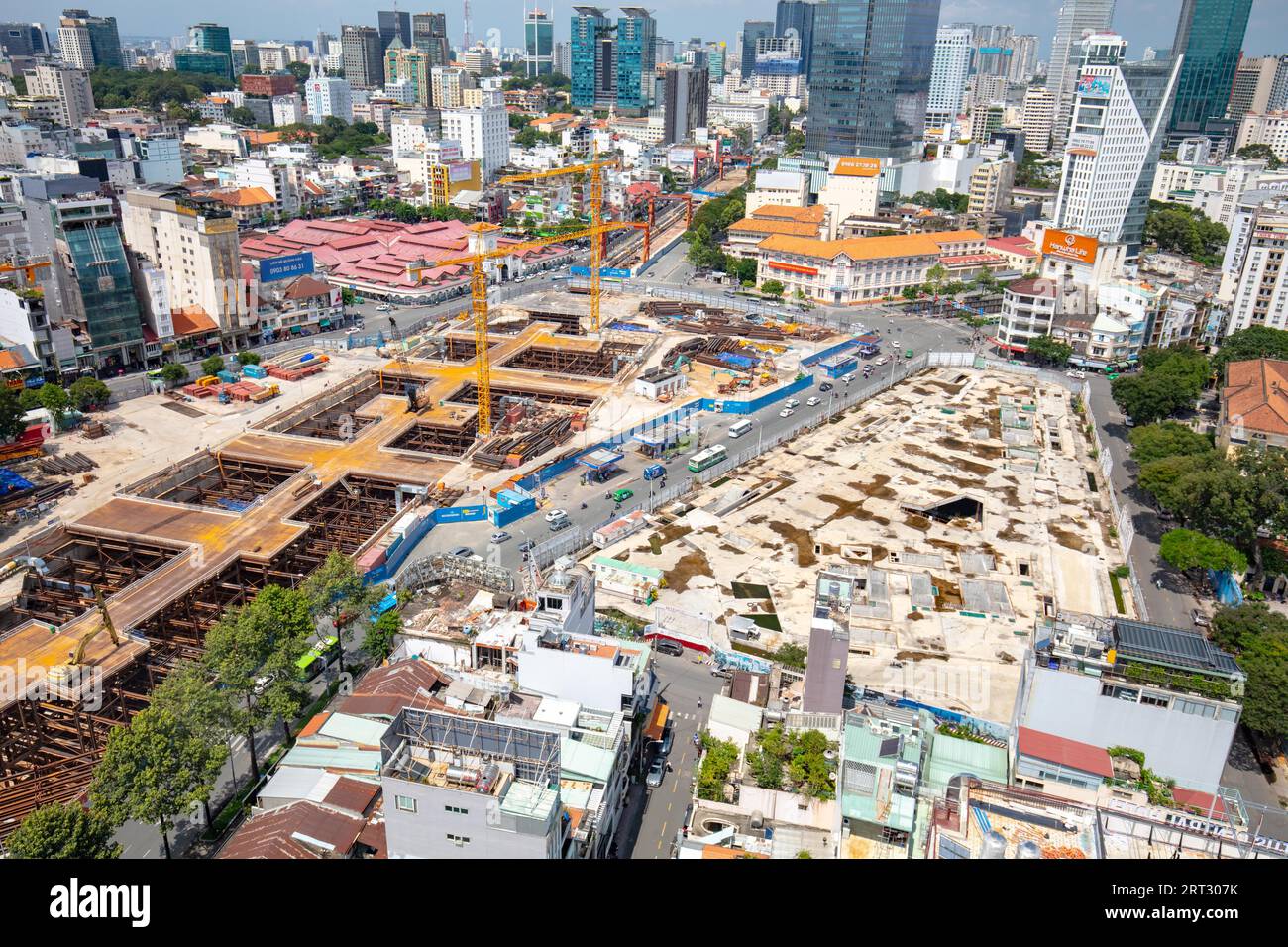 The vast sprawl of buildings and the new construction for Metro system ...