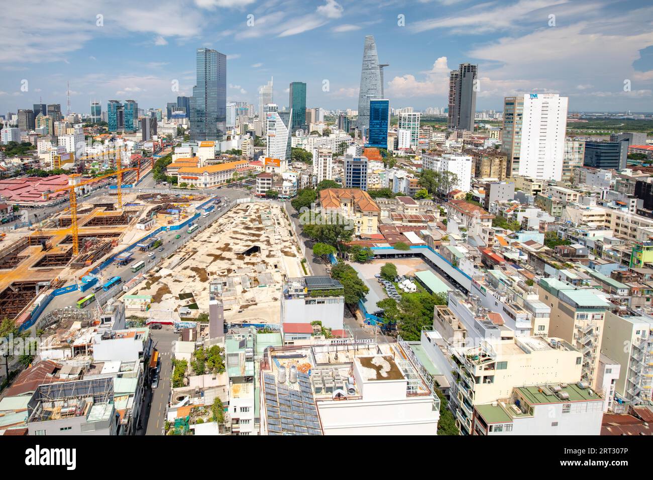 The vast sprawl of buildings and the new construction for Metro system ...