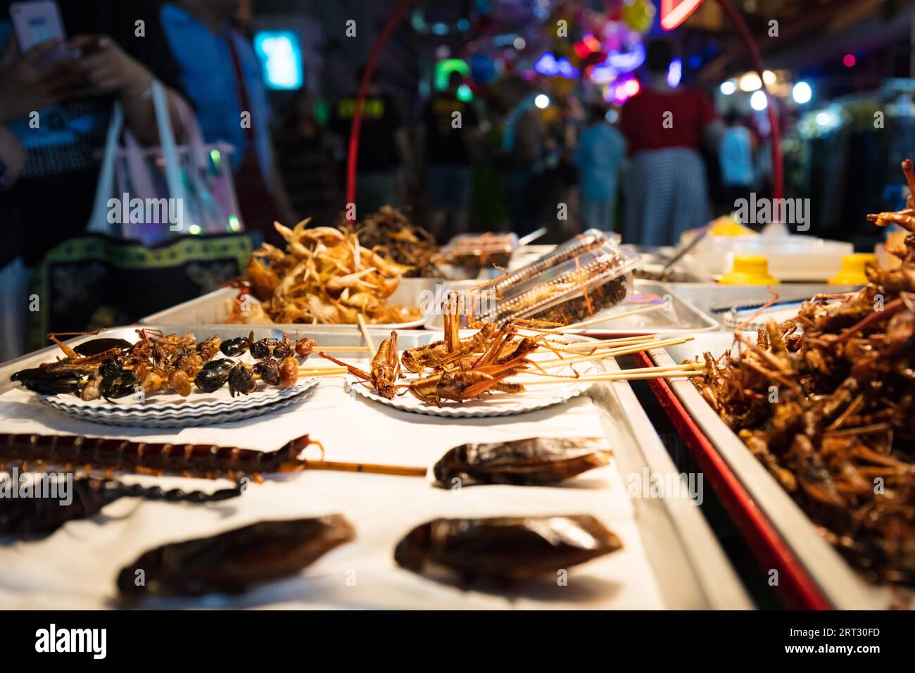 A selection of insects for sale to be eaten on Khao San Road in Bangkok ...