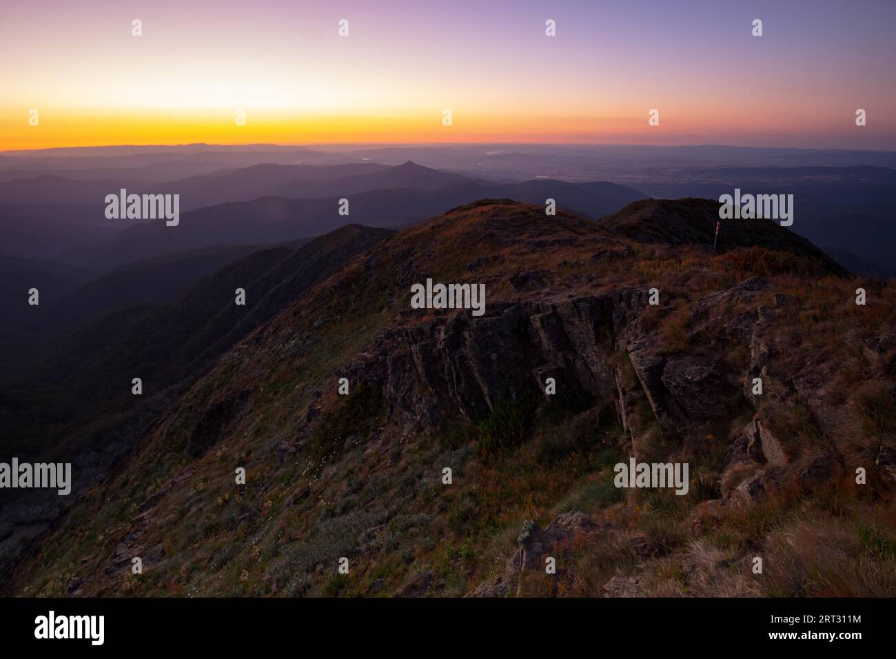 The view at sunset from the summit of Mt Buller over the Victorian Alps ...