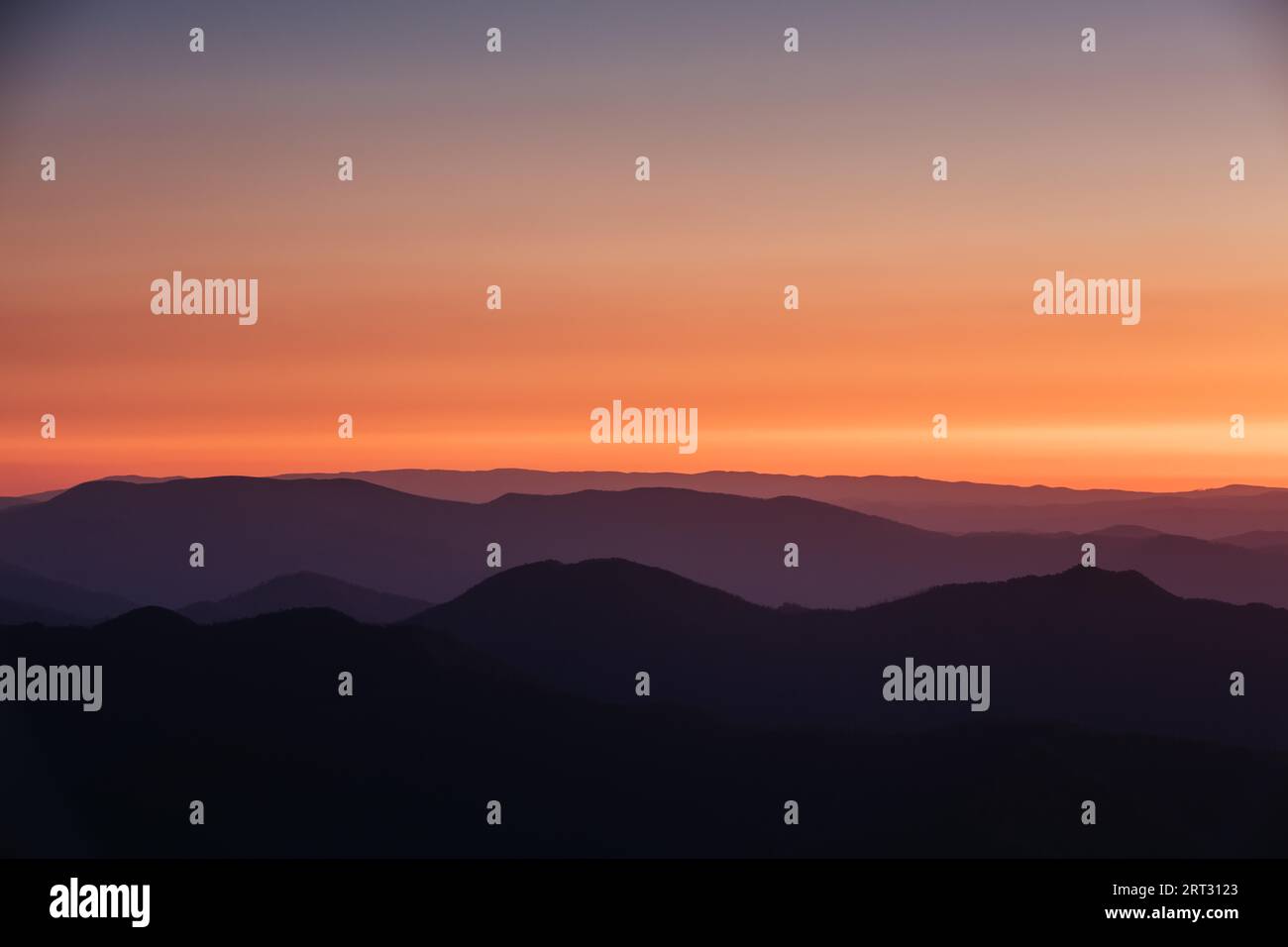 The view at sunset from the summit of Mt Buller over the Victorian Alps ...