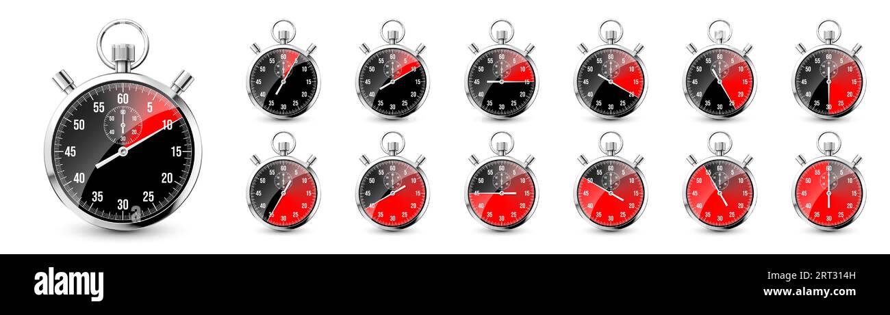 Realistic classic stopwatch. Shiny metal chronometer, time counter with ...