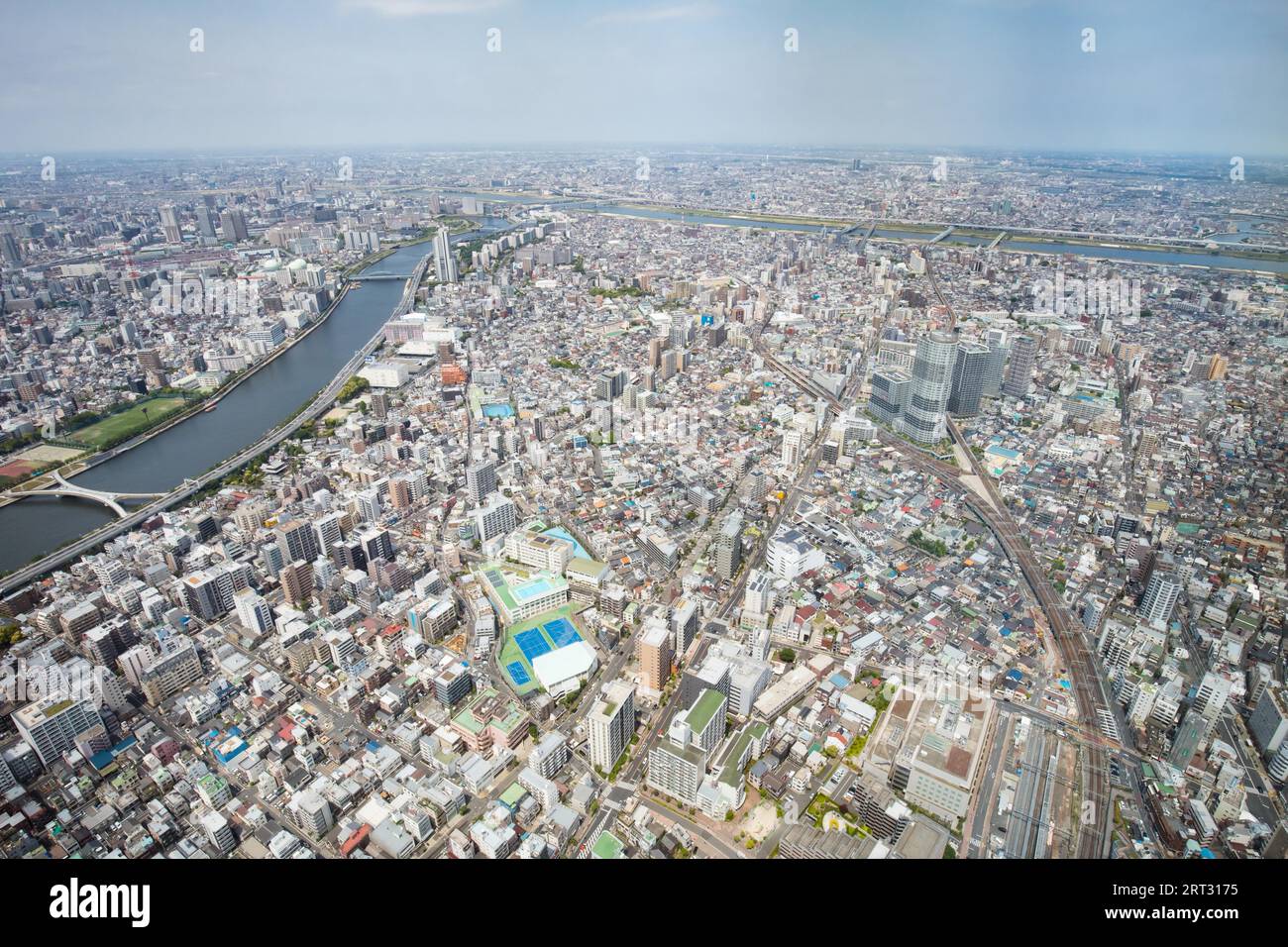 An aerial shot of the Tokyo skyline from the tallest tower in the world ...
