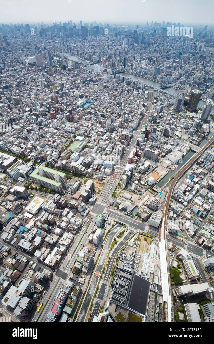 An aerial shot of the Tokyo skyline from the tallest tower in the world ...