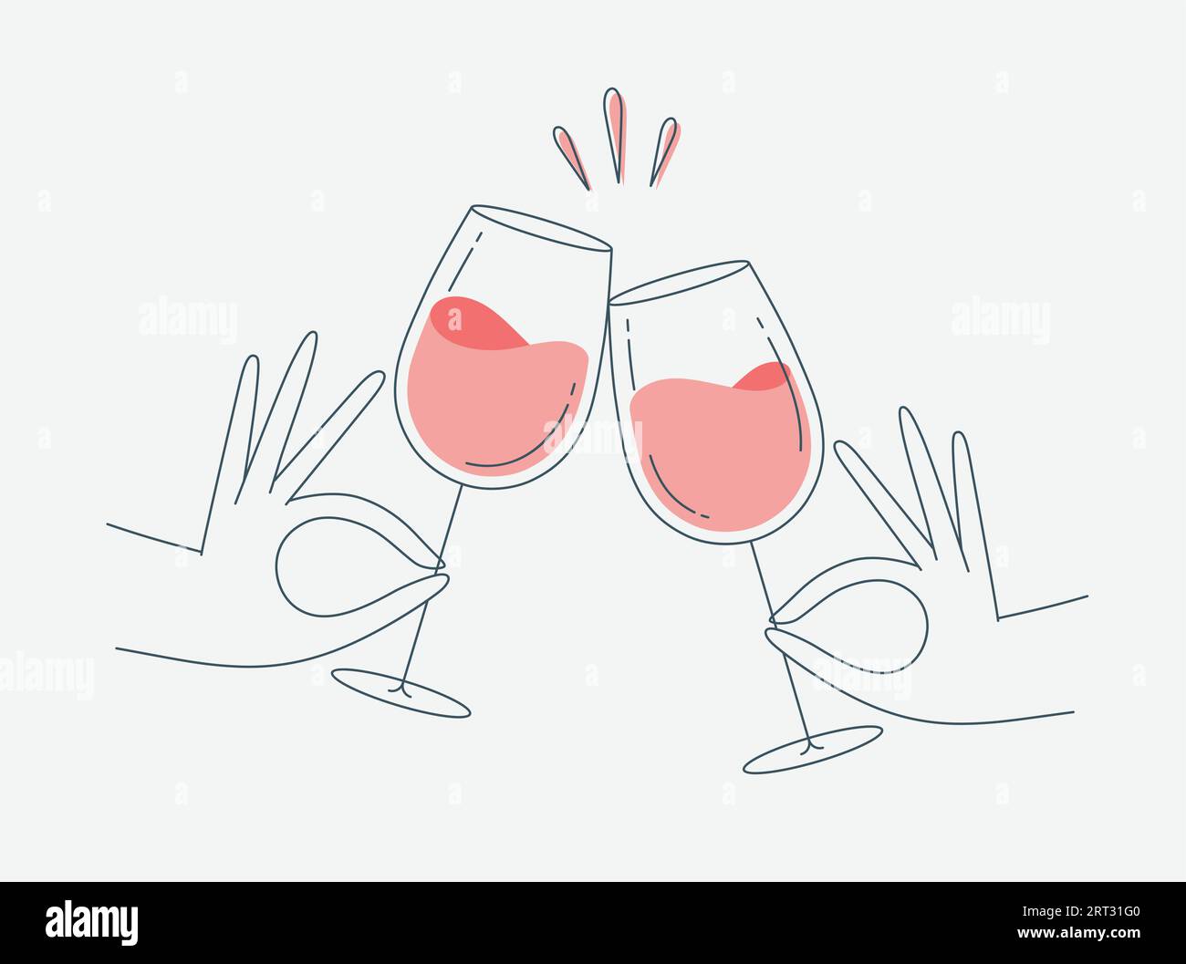 Hand holding wine clinking glasses drawing in flat line style Stock ...
