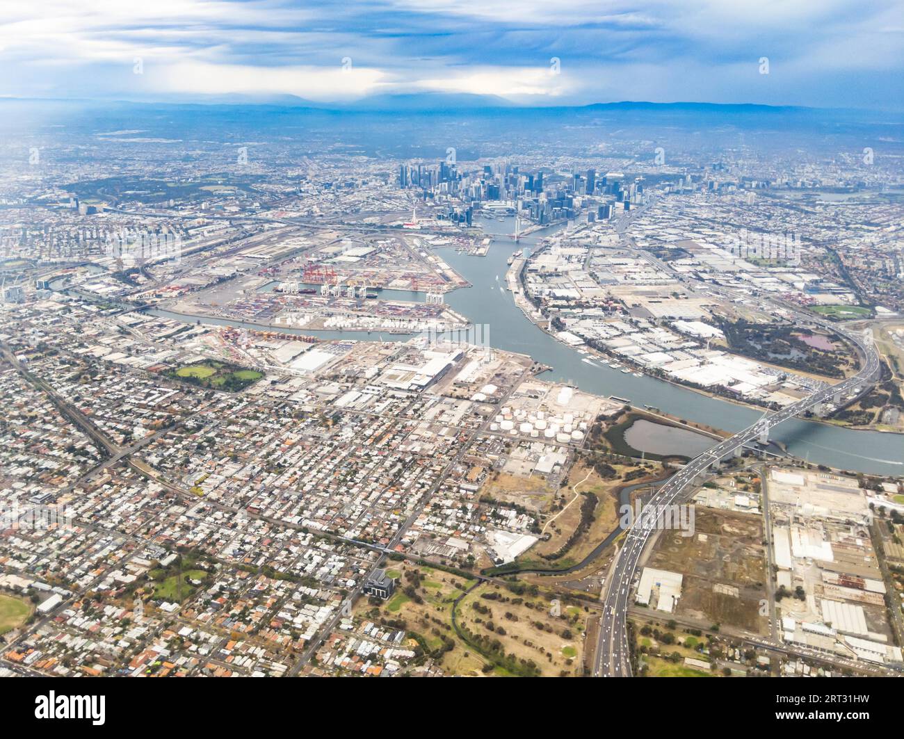 Aerial view of Melbourne CBD on a stormy day over Melbourne Australia ...