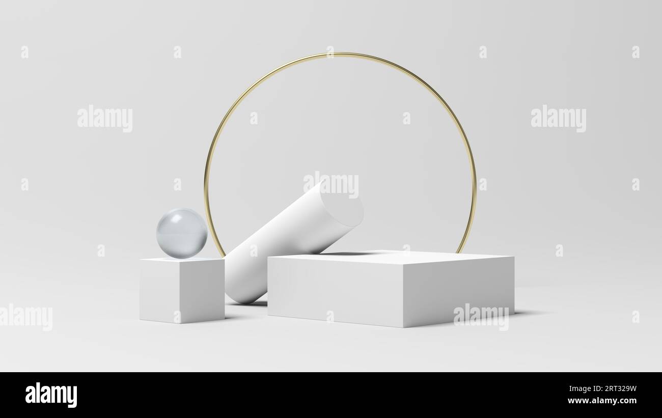 Product display. Display plinths. Stand. White color. 3d illustration ...