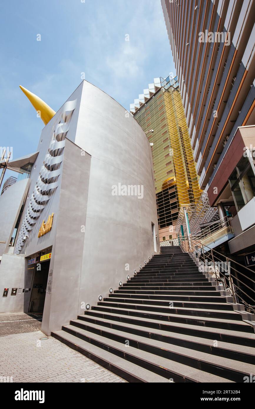 The iconic Asahi Beer Hall on a clear spring day in Azumabashi district ...