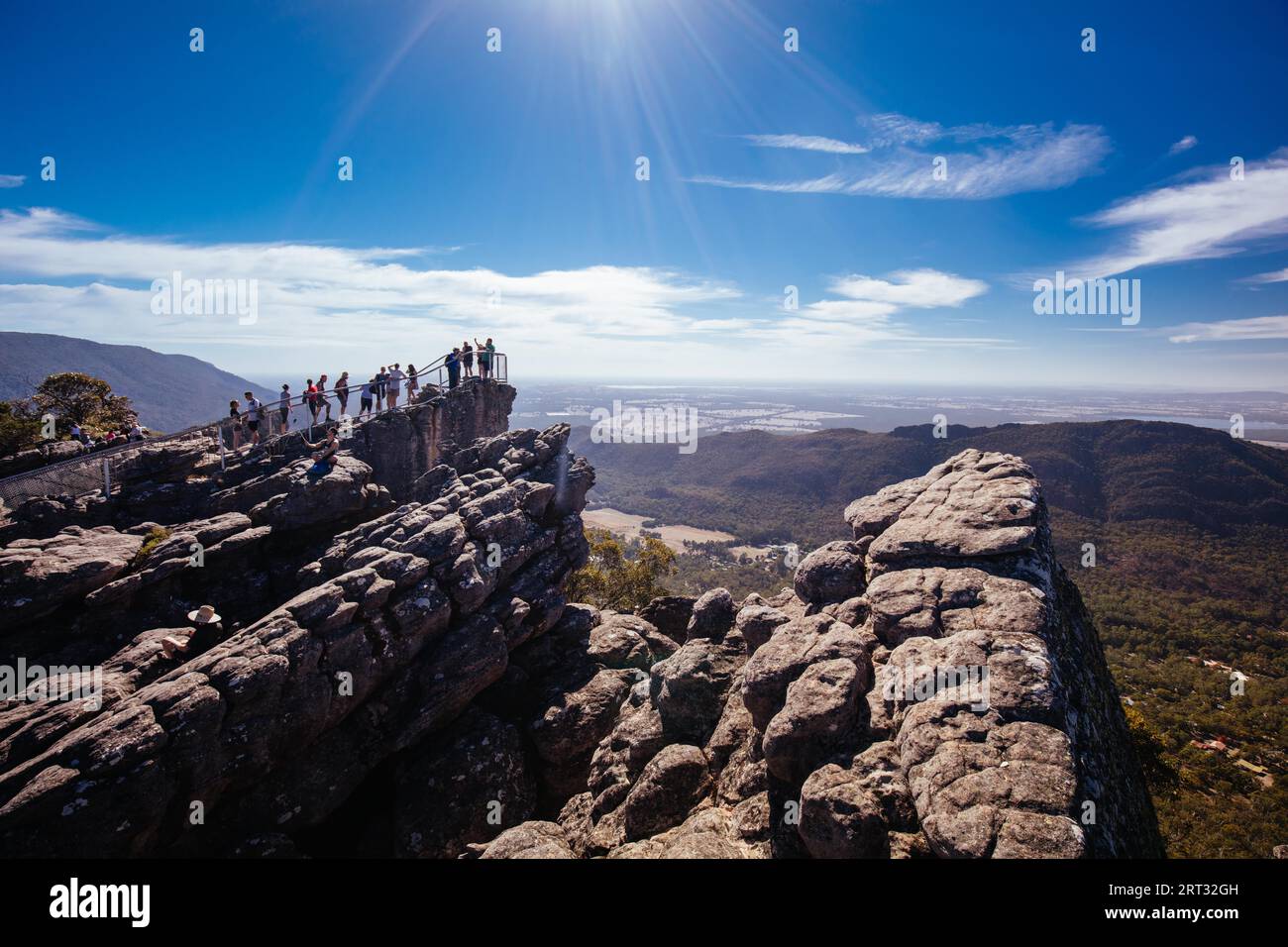 Crowds take in the iconic views from Pinnacle Lookout over Halls Gap ...