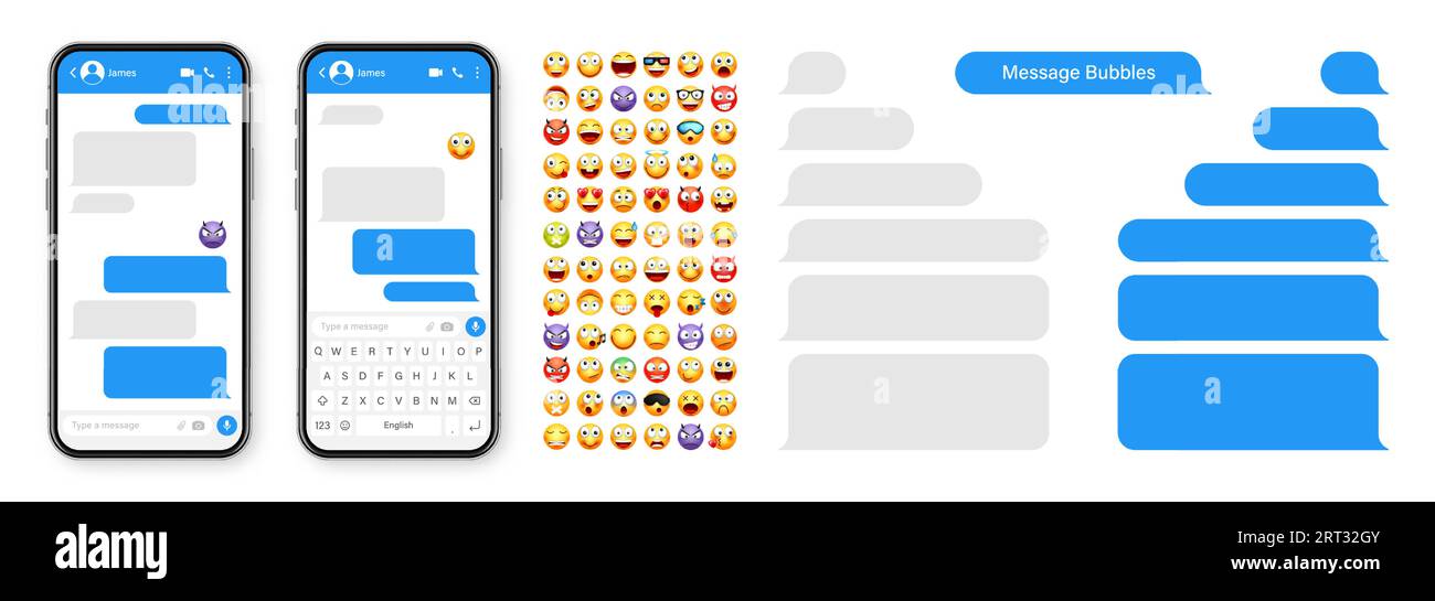 Smartphone Messaging App User Interface Design With Emoji Sms Text Frame Chat Screen With