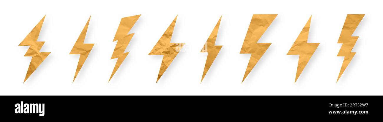 Lightning bolt, crumpled paper texture, cardboard. Flash symbol ...