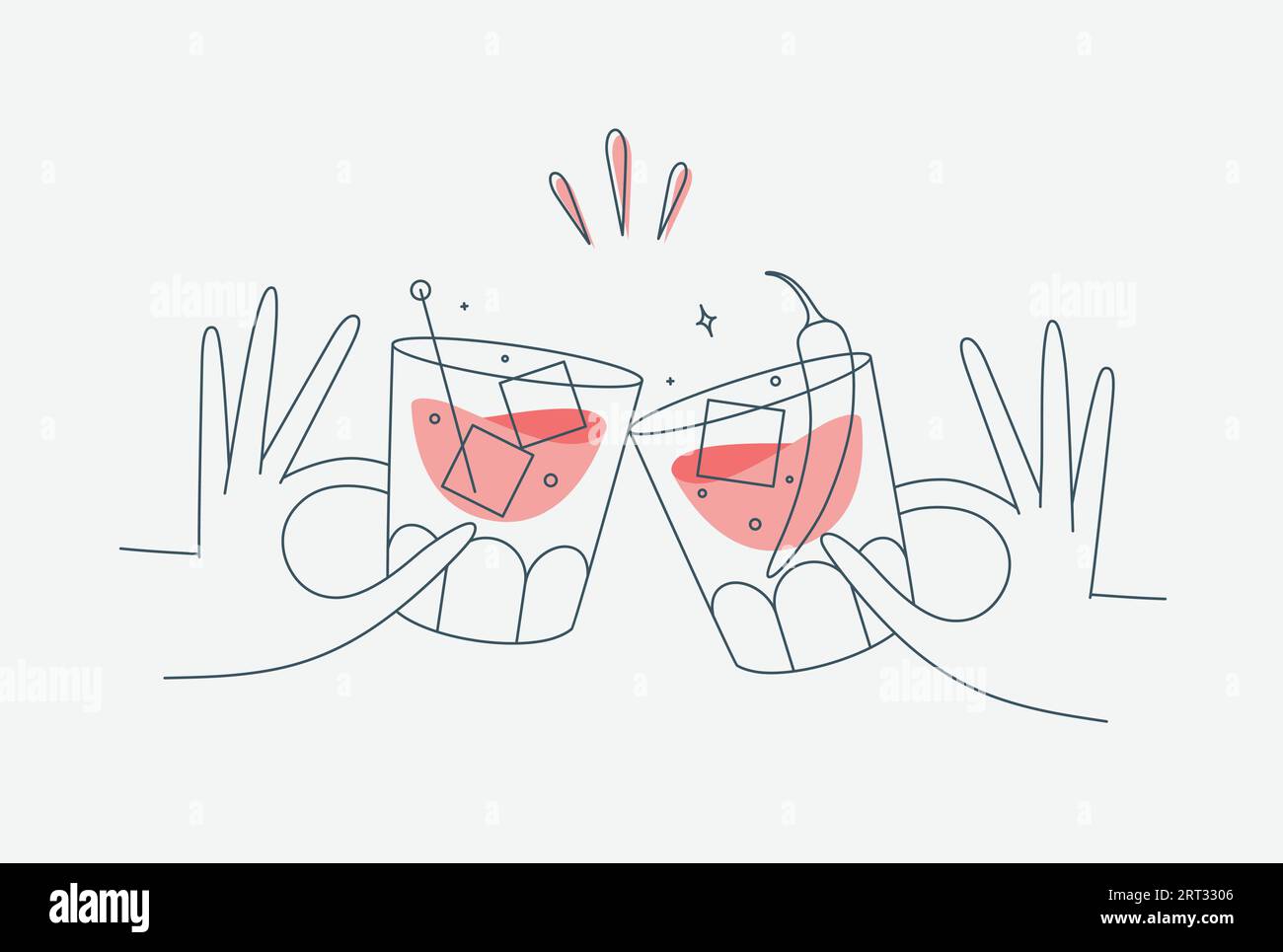 Hand holding whiskey and old fashioned cocktails clinking glasses ...