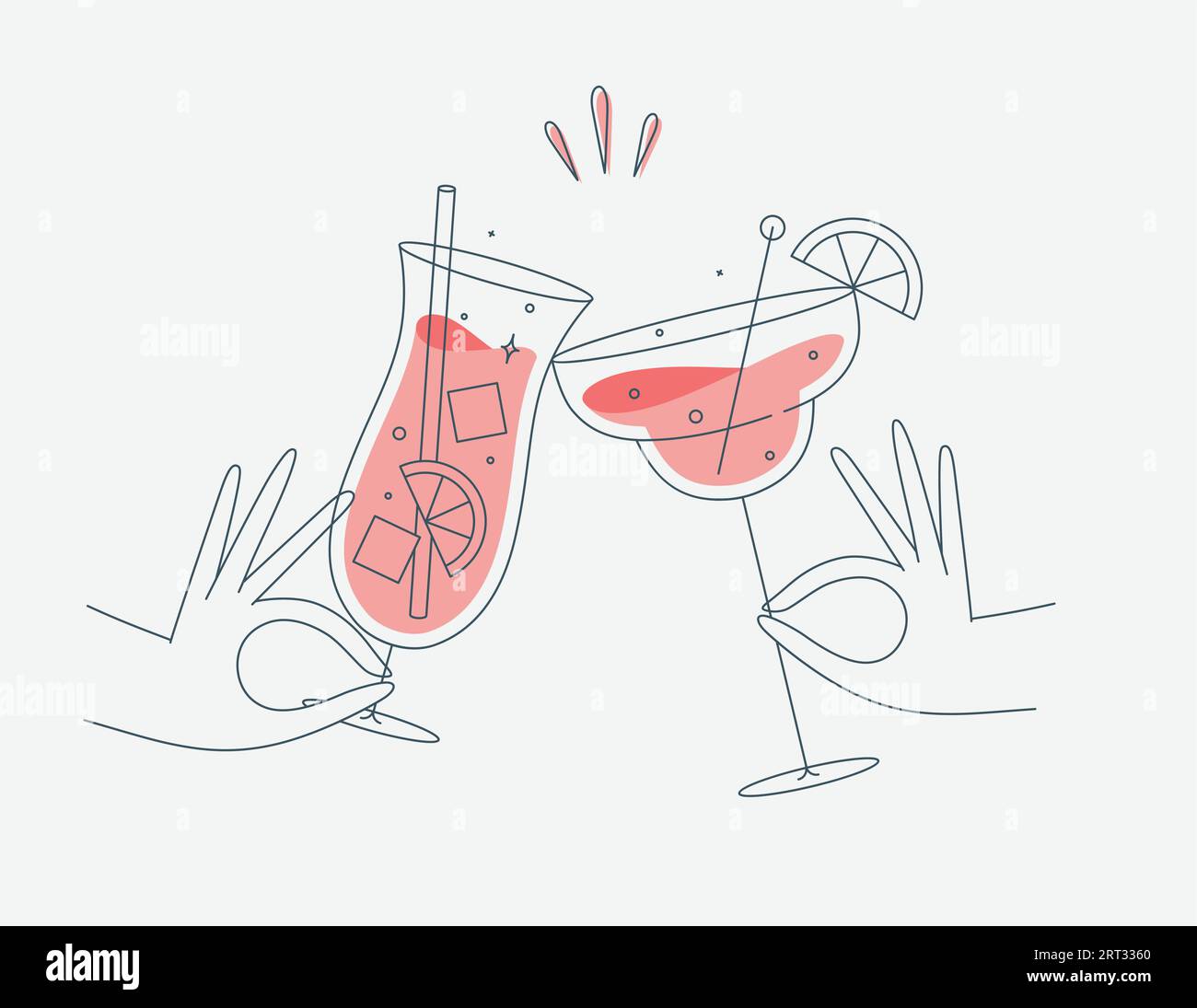 Hand holding pina colada and margarita cocktails clinking glasses ...