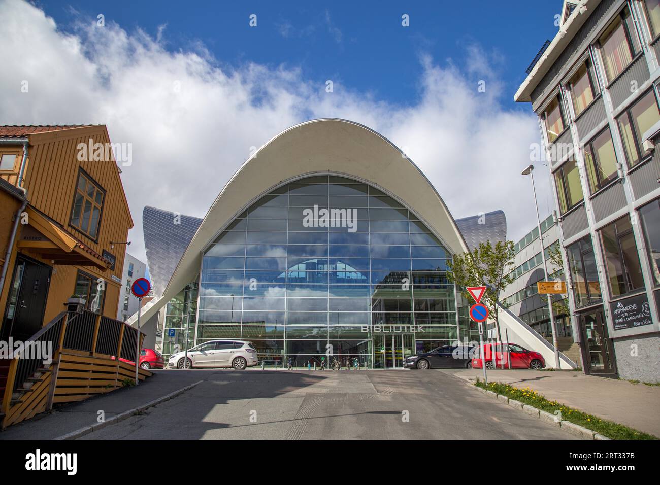 Tromso, Norway, June 01, 2018: Exterior view of the modern library and ...