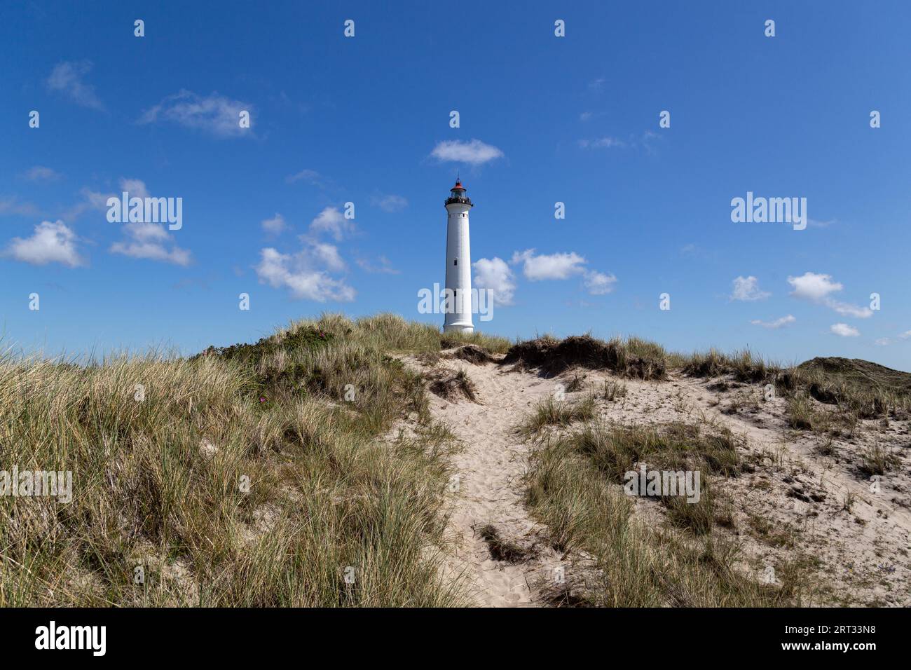 Hvide Sande, Denmark, July 10, 2019: View of Lyngvig Lighthouse at the ...